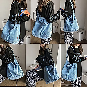 Large Tote Bag Denim Shoulder Bag Crossbody Hobo Bags Casual Retro Canvas Bag for Women Travel Work