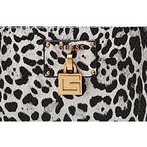GUESS Centre Stage Top Zip Clutch, Black/White Leopard