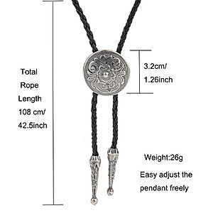 GelConnie Bolo Tie for Men Women Western Cowboy Necklace Mens Bolo Tie Silver Flower Rodeo Leather Necktie Bolo Necklace