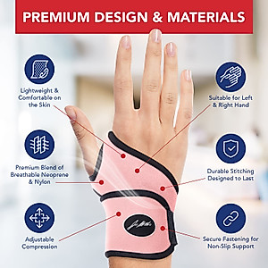 Dr. Arthritis Doctor Developed Premium Wrist Support/Strap/Wrist Brace/Hand Support Doctor Written Handbook— Wrist Injuries, Joint Disease, Sprains & More (Single, Pink)