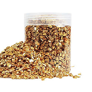 Alan Stone High Luster Reflective Fire Glass Gravel,Fire Gems,Fire Drops,Fire Glass Pebbles Stones Beads Chips for Fire Pit Fish Tank Aquarium Garden,3-6mm 305g/0.67lb (Golden)