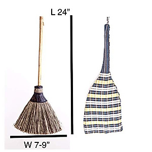 24" Short Elephant Eyelash Grass Natural Grass Broom Thai Broom Bamboo Stick Handle with Natural Holder in one Piece of Bamboo Housewarming Gift Cleaning Supplies Width of Sweeper Grass 7 - 8-inch