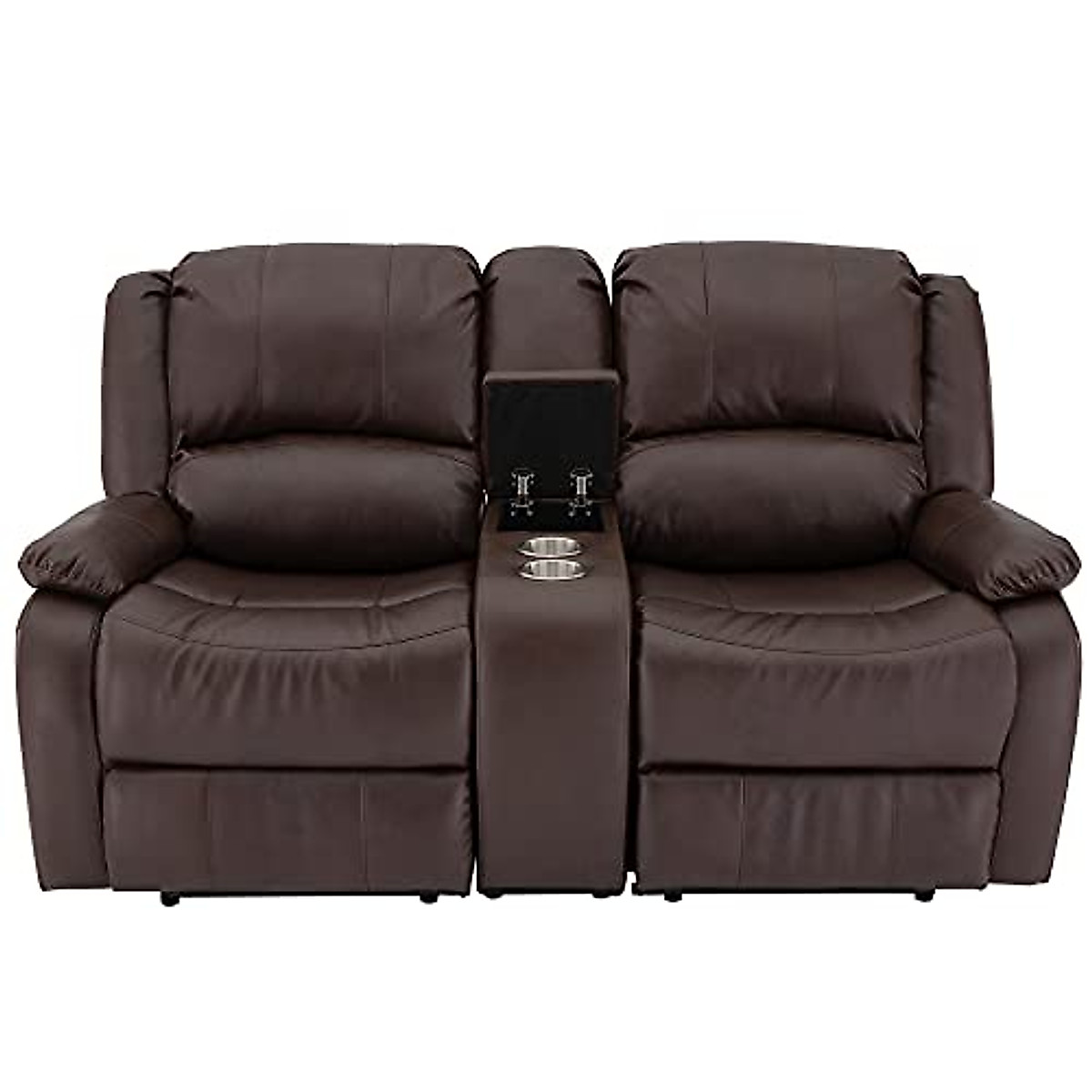 RecPro Charles Collection | 67" Double Recliner RV Sofa & Console | RV Zero Wall Loveseat | Wall Hugger Recliner | RV Theater Seating | RV Furniture | RV Living Room (Slideout) Furniture | Mahogany