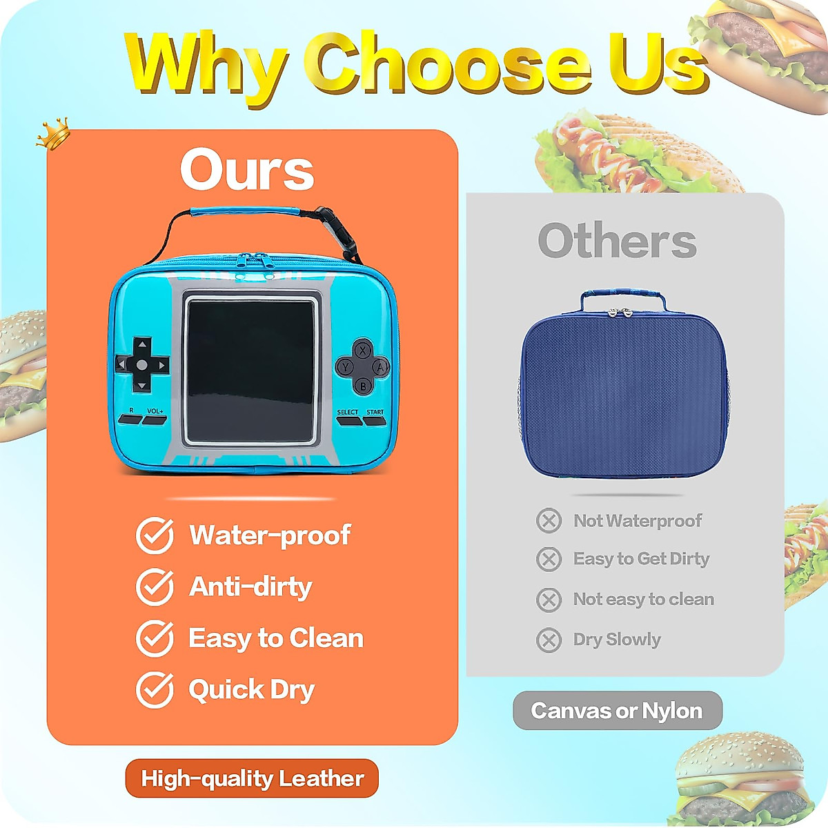 Hairao Boys Lunch Box Leather Lunch Box, Kids Lunch Bags Waterproof Thermal Insulated Cooler Bag Toy Bag for Boys Girls Kids Toddlers Teens school gift