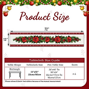 Netnology Watercolor Poinsettia Red Christmas Table Runner with White Snowflake,Seasonal Winter Xmas Party Decoration Holiday Indoor Home Kitchen Decor 13 x 72 Inch