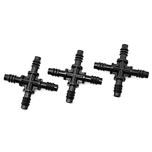 ZRM&E 3/8Inch Cross Connector 6PCS 3/8" Black PlasticCross 4 Way Pipe Hose Joiner Splitter Fittings With Barbed for Flower Bed, Vegetable Garden,Hydroponics and Drip Tubing