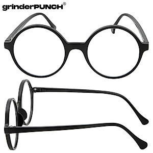 grinderPUNCH Costume Glasses | Thin Round Nerd Halloween Eyeglasses | Wizard Glasses | Adults (Black)