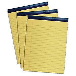 Top Flight Legal Pad, 8.5 x 11.75 Inches, 0.375 Inch Rule, Canary, 50 Sheets per Pad, 3 Pads per Pack (4513108)