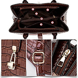 Retro Messenger Lock Bag Fashion Shoulder Handbags Three-piece Bags Crocodile Pattern Purses Female Top Handle Tote (Black)