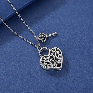 Cuoka Heart Locket Necklace That Hold Two Photos, 925 Sterling Silver Lock and Key Set, Mother Day Anniversary Birthday Gift for Women Girlfriend Daughter with Gift Box (Key & Heart)