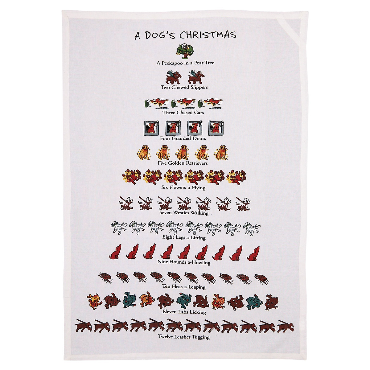 Twelve Days Of Dog Lovers Christmas Flour Sack Kitchen Dish Towel - 18 x 26