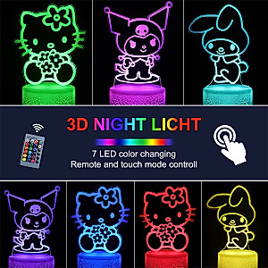 sunduck 3D Illusion Cat Night Light for Kids - 3 Patterns and 16 Colours Change with Remote Control Kitty Lamp Room Decor Birthdays Holidays Christmas Gifts for Kids and Girls