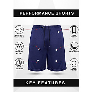 Reset Men's Athletic Workout Shorts with Pockets Dri-Fit Color Block Mesh Gym Shorts - 4 Pack (White/Gray/Black/Navy, Medium)