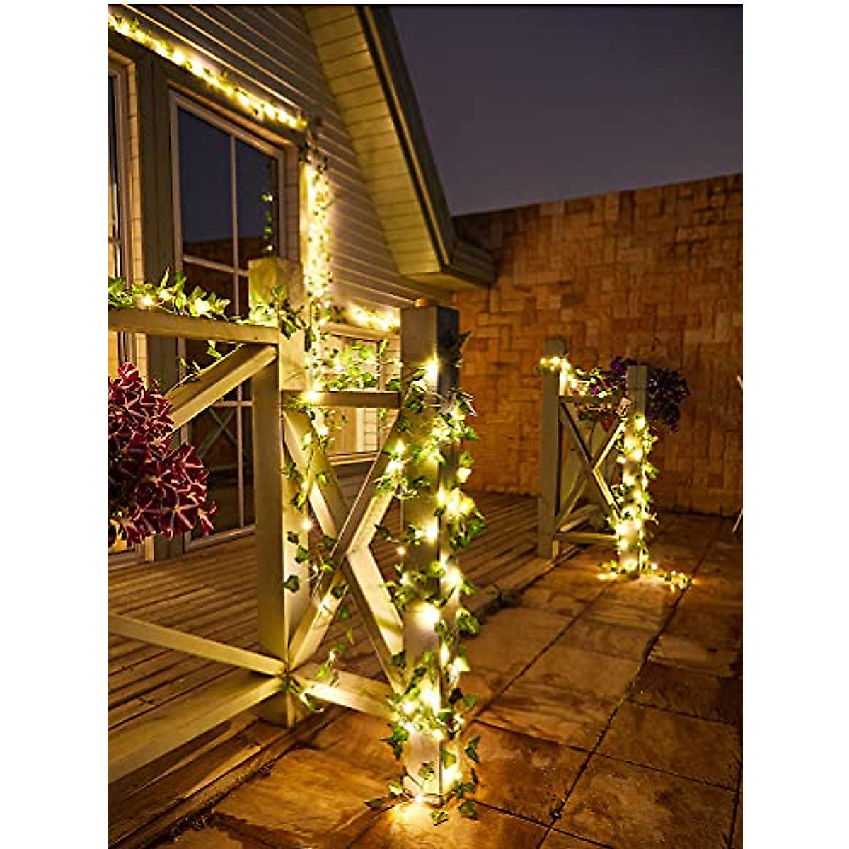 84 Feet Fake Vines with 200 LEDs Solar Outdoor String Lights (Remote Control), Artificial Plants, Patio Decor,Hanging Fake Ivy Greenery Garland Plants,Fake Leaves for Balcony Decor/Outdoor Wall Decor