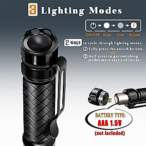 Mini Flashlight 3 Modes Small Flashlights LED Powerful High Lumens Tactical Pen Light with Clip,Slim Portable Pocket Compact Torch for Emergency Inspection AAA Battery Water-Resistant (Black & Gold)