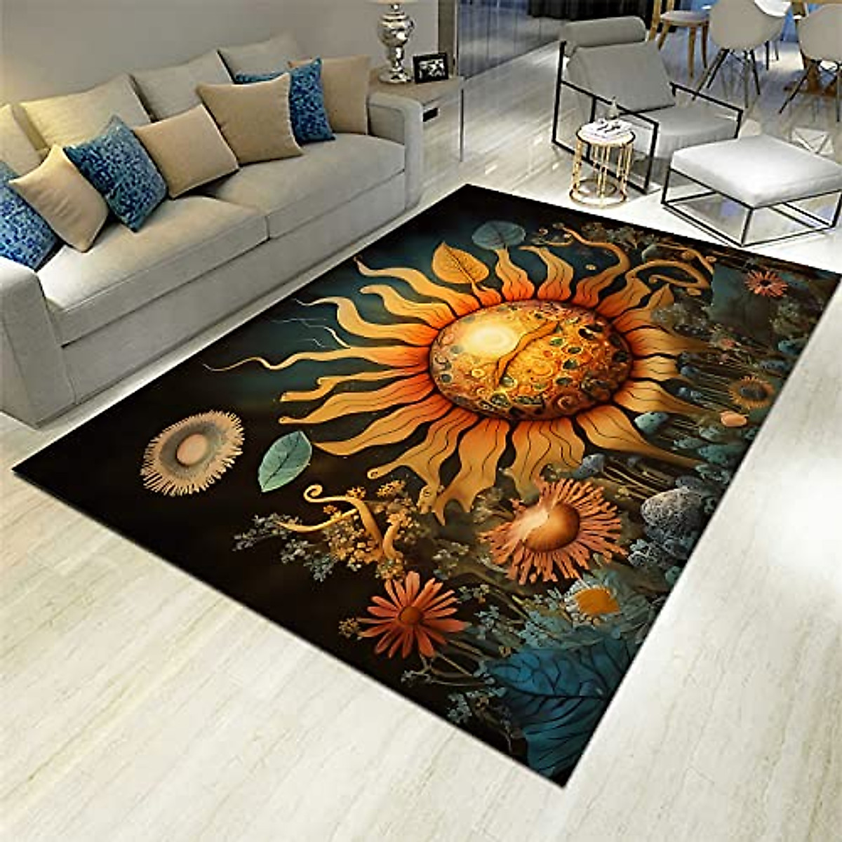 PartyUnix Boho Mushroom Skull Animal Indoor Modern Area Rug, Soft Non-Shedding Carpet Floor Mats Living Room Bedroom for Home Decoration