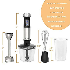 Megachef MC-158C 4 in 1 Multipurpose Immersion Hand Blender with Speed Control and Accessories, 4in1, Silver