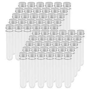 LEXININ 60 PCS 40ml Clear Plastic Test Tubes with Lid, 140 x 25mm Test Tubes with Sliver Screw Caps
