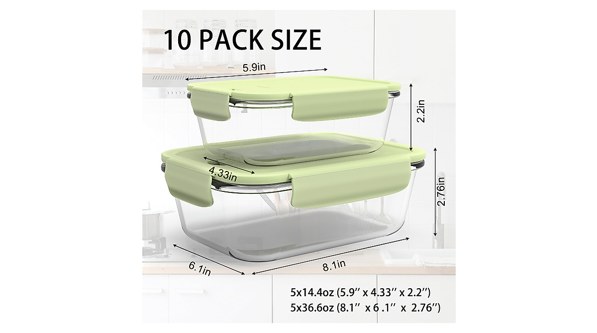 Glass Food Storage Containers Set - 10 Pack with Built-In Vents