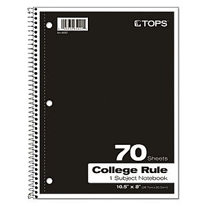 Oxford Spiral Notebook, 1-Subject, College Ruled Paper, 70 Sheets, Color May Vary, 1/Notebook (65021) (Pack of 1)