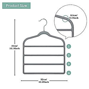 Velvet Hangers Pants Hangers Space Saving Hangers for Pants Non-Slip Multiple Closet Hanger Organizer for Trousers Tie Scarf Grey Pack of 4