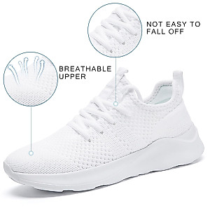 WOHHHW Women Walking Shoes Ladies Running Sneakers Breathable Mesh Sports Shoes Casual Lightweight Gym Lace up Sneakers Fitness Athletic Slip On Comfortable White US Size 7.5
