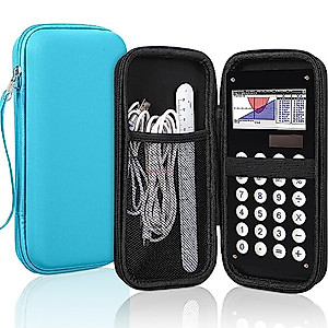PerKoop 2 Pcs Hard Graphing Calculator Case Compatible with TI 84 Plus CE, 84 Plus, 83 Plus CE Black and Blue Calculators Storage Holder Bag Scientific Calculators Box for USB Cables Pens Ruler