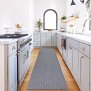 IOHOUZE Grey Runner Rug 2'x8', Dark Grey, Machine Washable 100% Cotton Woven Farmhouse Runners for Hallway/Kitchen/Living Room/Bedroom/Laundry Room