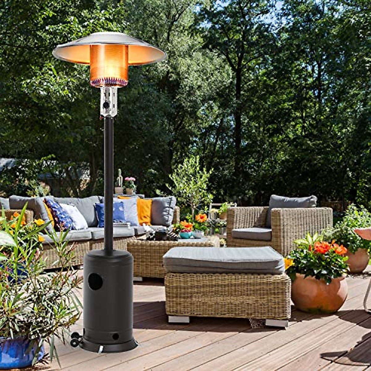 Patio Heater Tall Hammered Finish Garden Outdoor Heater Propane Standing LP Gas Steel w/Accessories (Mocha)