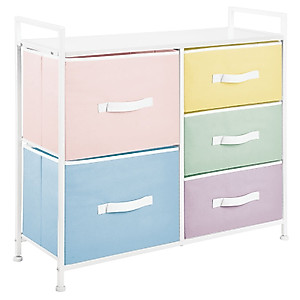 mDesign 30.3" High Steel Frame/Wood Top Storage Dresser Furniture, 5 Fabric Drawers, Tall Bureau Organizer for Baby, Kid, Teen Bedroom, Nursery, Playroom, Dorm, Jane Collection, Bright Multi/White