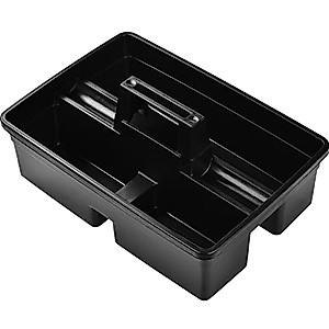 3-Compartment Plastic Cleaning Caddy Basket – Stackable Large Commercial Quality Plastic Tool Organizer Bucket with Handle, Black