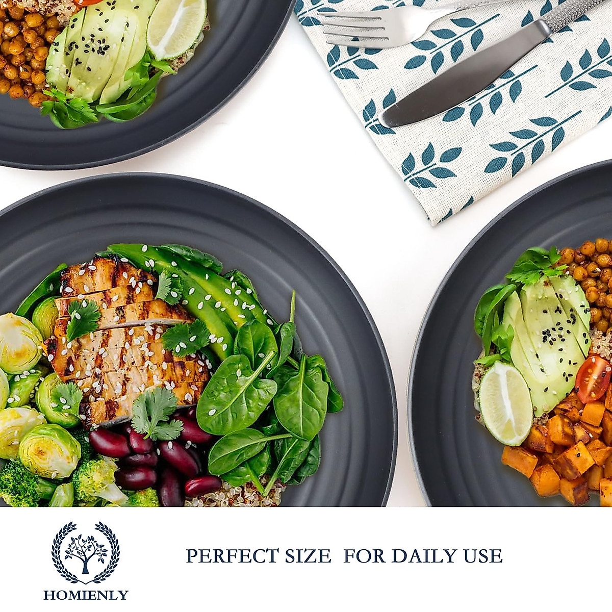 Homienly Deep Dinner Plates Set of 12 Alternative for Plastic Plates Microwave and Dishwasher Safe Wheat Straw Plates for Kitchen Unbreakable Kids Plates (Black, 9 inch)