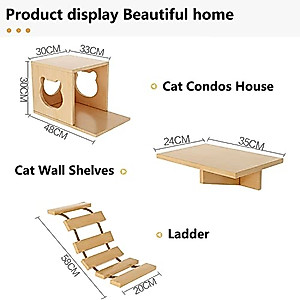 Cat Wall Shelves, Cat Wall Furniture, Cat Shelves and Perches for Wall, Cat Wall Steps Set with 2 Cat Condos House, 6 Cat Wall Shelves, 2Ladder, 1 Sisal Cat Scratching Post