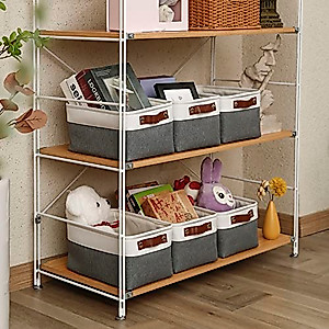Storage Baskets[1 Pack], Foldable Fabric Storage Bins with Handles for Cupboards, Wardrobe, Shelves, Bathroom, Clothes, Toys, Towel (11.8 x 7.8 x 5.9 inches, White/Grey)