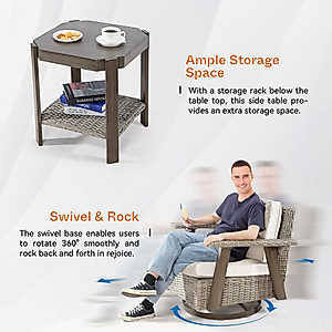 Gardenbee Patio Chair Set of 2 - Outdoor 360°Swivel Rocker Chair with Durable Fabric Cushion and Ergonomic Structure, Patio Wicker Dining Chair(Grey/Beige)