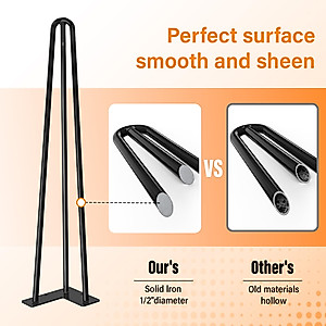 WINSOON 16 Inch Hairpin Legs Thicker 3-Solid Rods 1/2'' in diameter,880lbs Load Capacity, Set of 4 Metal Hairpin Table Legs DIY Projects for Coffee Table Legs, End Table,Desk,Dining,Bench,Night Stands
