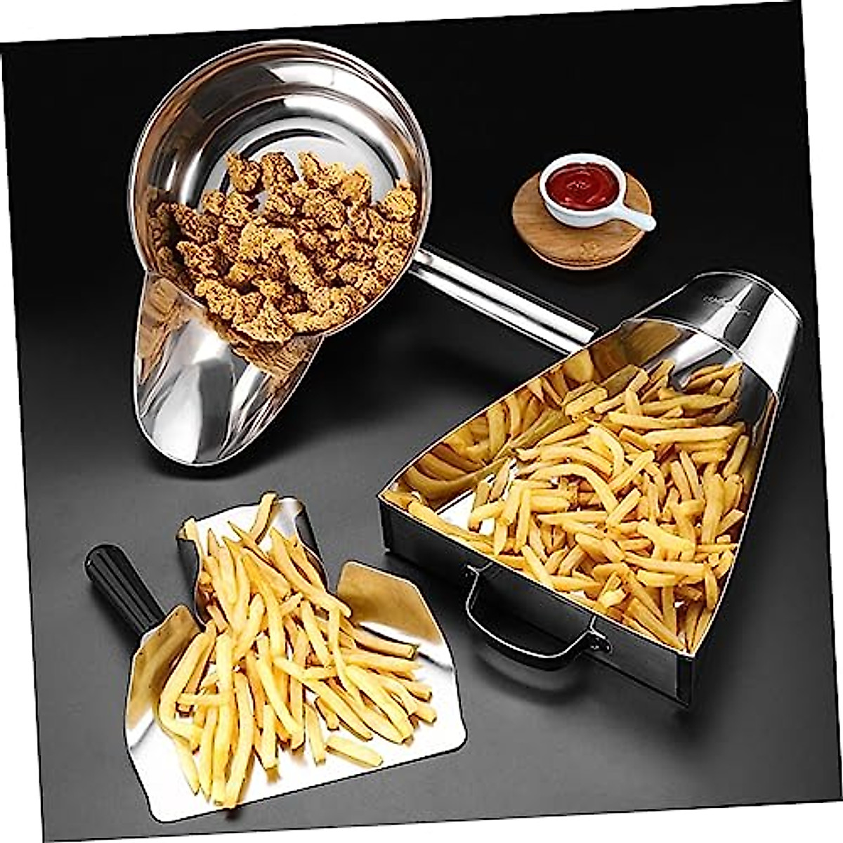 ULTECHNOVO 1pc Packing Shovel Chips Stainless Steel Funnel Stainless Steel Scoop Stainless Steel Kitchen Scoop Stainless Steel Popcorn Scoop Stainless Steel Flour Shovel Commercial