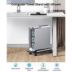 Metal Computer Tower Stand, ORICO Mobile CPU Holder, 4 Caster Wheels Computer Tower Stand Carts on Carpet Fits for Most Computer Tower, Gaming PC, PC Holder, ATX Case（Black, 16.14 * 8.38 * 0.78inch）