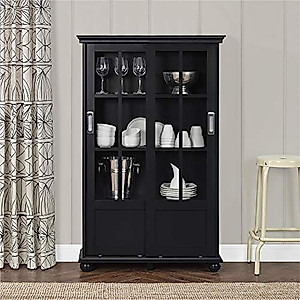 Ameriwood Home Aaron Lane 4 tier Bookcase with Sliding Glass Doors, Black