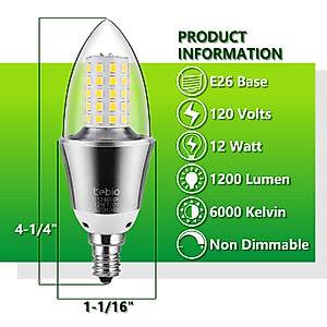 tebio E12 Base LED Bulbs, Daylight 6000K Candelabra led Light Bulbs, Corn led Bulbs 100 watt Equivalent 8 Pack, Non-Dimmable, UL Listed, 1200 Lumens, Cool White Light Bulbs