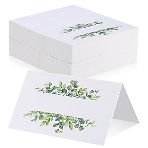WUJIAQIU Place Cards for Table Setting, 106 Pcs Wedding Place Name Cards, Blank Tent Cards, Table Seating Cards with Eucalyptus Wreath for Weddings, Banquets, Events, Table, Dinner Parties