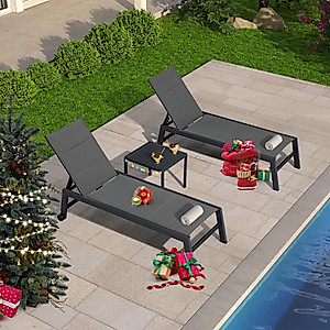 PURPLE LEAF Outdoor Chaise Lounge Set of 2 Aluminum Patio Lounge Chair with Wheels and Side Table Pool Chaise Lounge Chair for Outdoor Backyard Poolside Grey