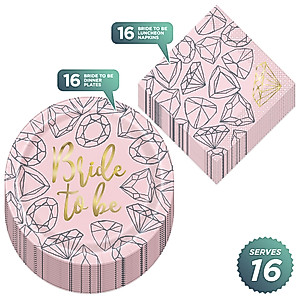 HOME & HOOPLA Pink & Gold Diamond Bride To Be Paper Dinner Plates and Luncheon Napkins (Serves 16)