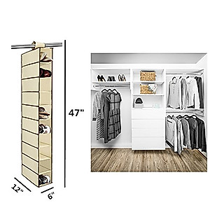 TSY TOOL 2 Pack 10 Shelves compartments Fabric Hanging Closet Shoe Storage Organizer, for Shoes, Handbags, Clutches , Accessories & Clothing , Hangs Over The Closet Rod , 6 x 12 x 47 inch