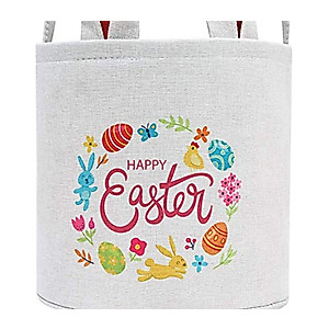 E-FirstFeeling Easter Basket Easter Bunny Basket for Kids Easter Eggs Hunt Baskets with Rabbit Ears Candy Bucket Tote for Easter Party (Light Gray)