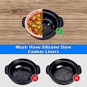 2 Pack Slow Cooker Liners - Reusable Crock pot Divider, Safe Silicone Cooking Bags Fit 7-8 Quarts Oval or Round Pot (Fit 7-8 Quarts Grey+Pink)
