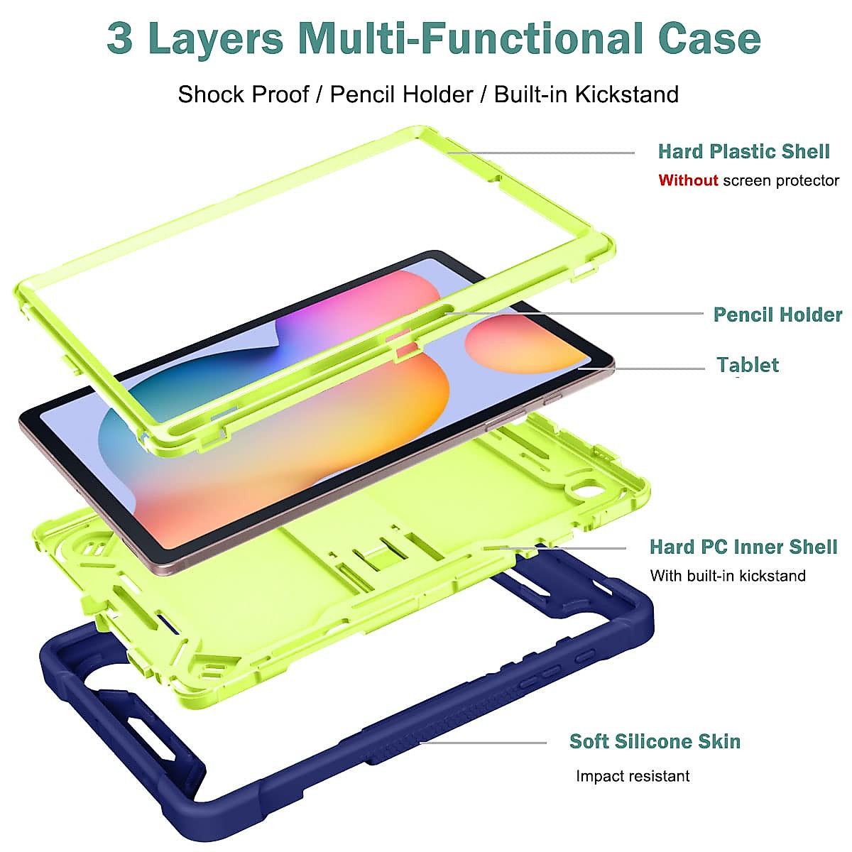 Vakarey for Samsung Galaxy Tab S6 Lite Case for Kids,for Samsung Tab S6 Lite Case 2022 10.4 Inch with S Pen Holder,Blue+Green