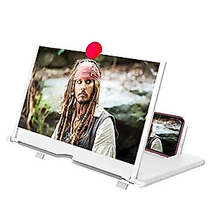 12" Screen Magnifier –3D HD Mobile Phone Magnifier Projector Screen for Movies, Videos, and Gaming–Foldable Phone Stand with Screen Amplifier–Supports All Smartphones(White)