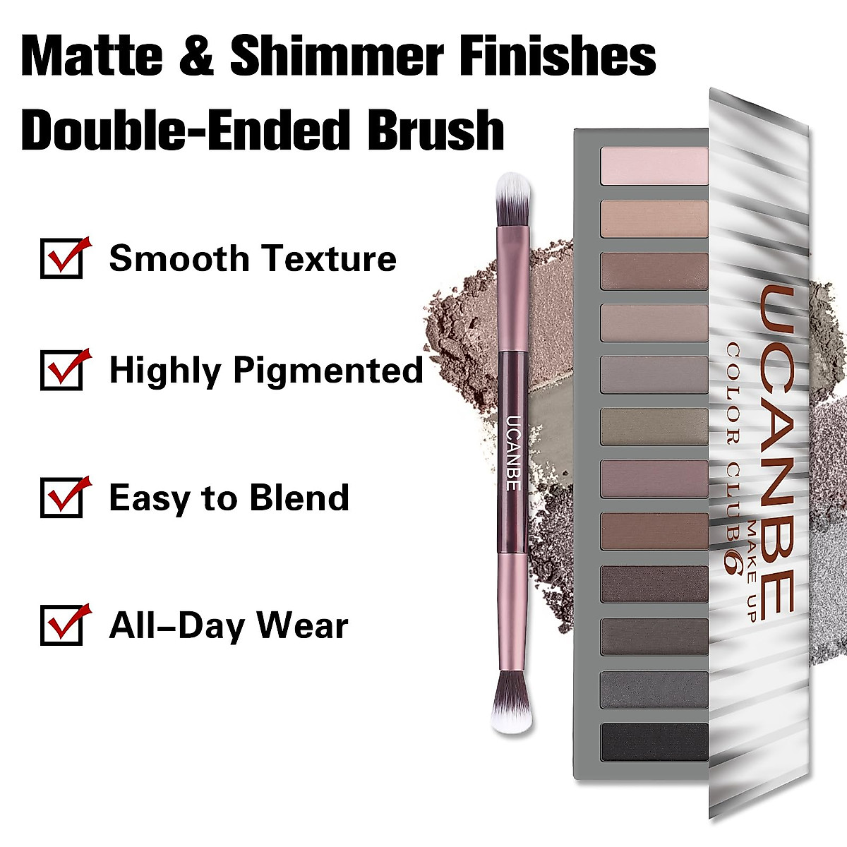 UCANBE 12 Color Eyeshadow Makeup Palette, Naked Nude Eye Shadow, Neutral Matte Shimmer Make Up Pallet with Double-ended Brush Set Kit, Highly Pigmented Long Lasting Waterproof (Palette + Brush - 06)
