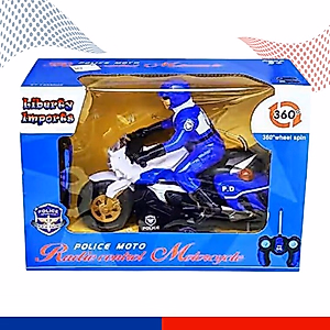 Liberty Imports RC Police Patrol Motorcycle with 360 Degree Rotation - 2CH Remote Control Cop Motor Bike for Kids, Toddlers